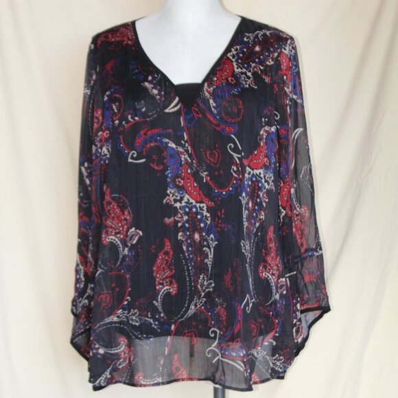 Reba | Tops | Reba Black Sheer Bohemian Blouse Paisley Print | Poshmark